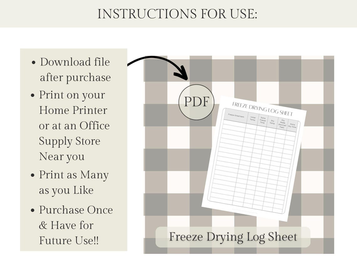Freeze Drying Log Sheet Printable: Food Preservation Tracker (PDF) - Etsy