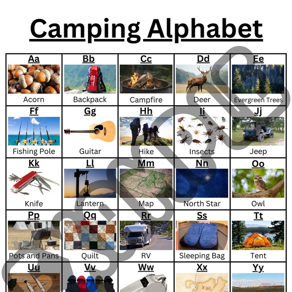 Camping Alphabet Cards - Etsy