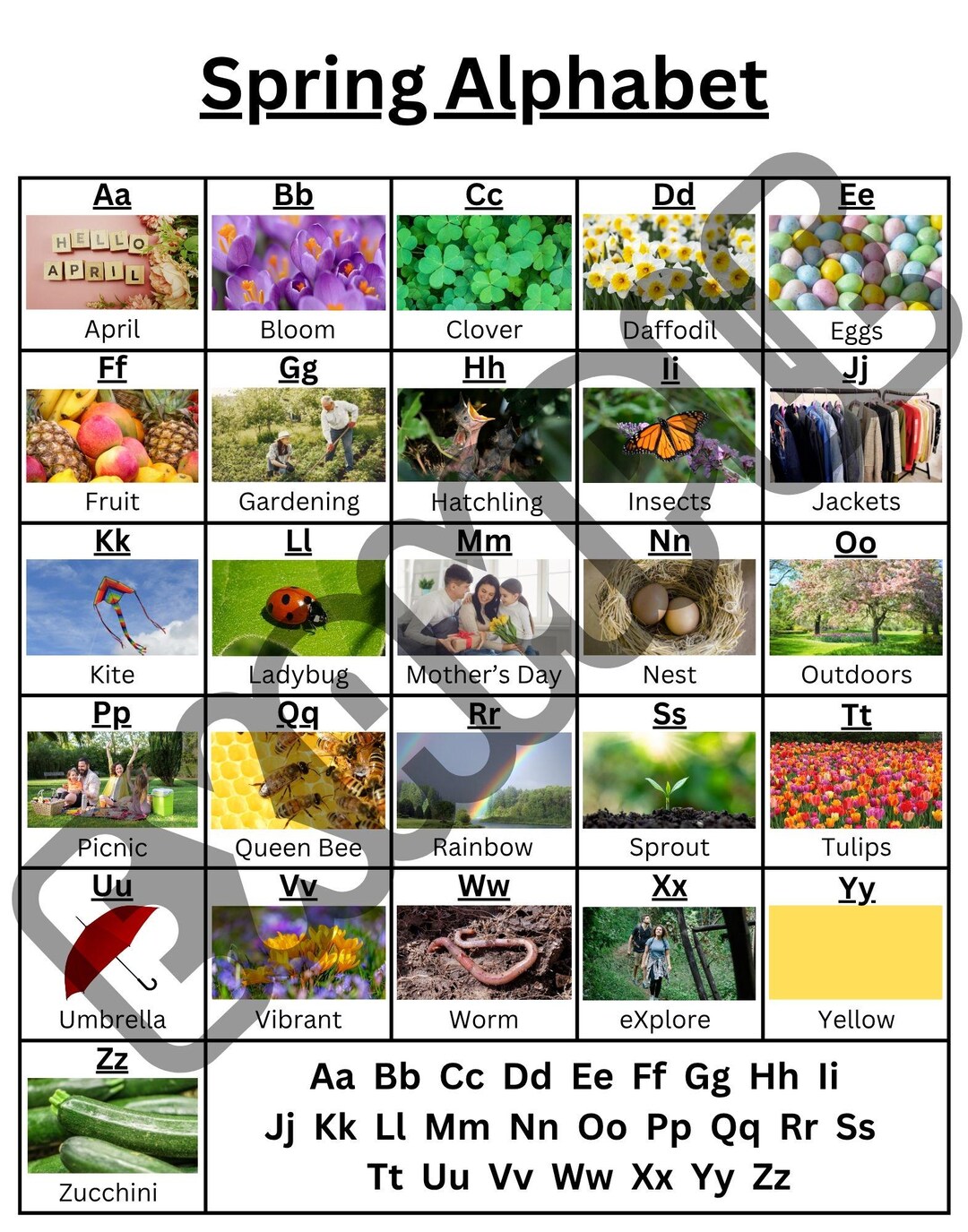Spring Alphabet and Word Cards - Etsy