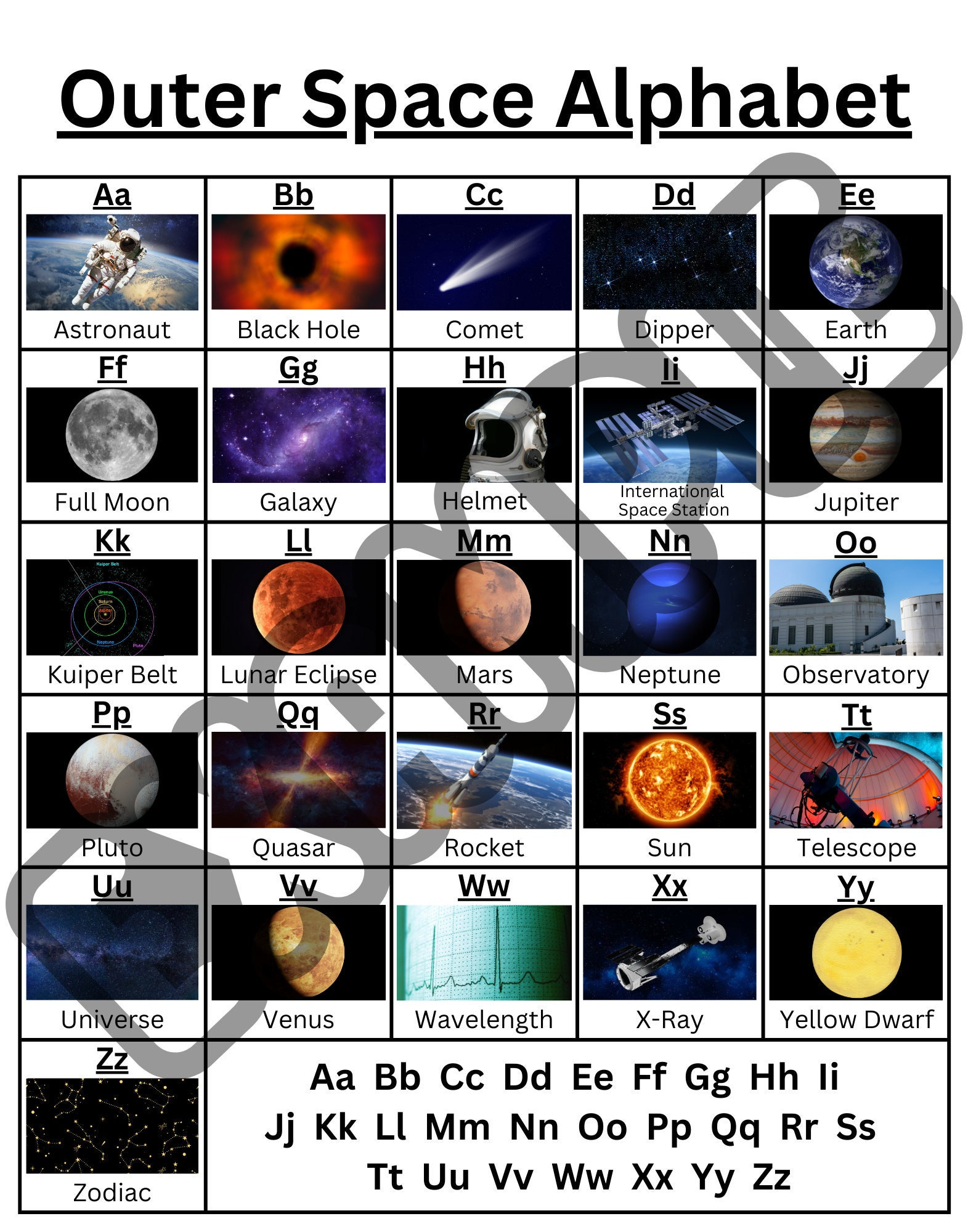 Outer Space Alphabet and Word Cards - Etsy