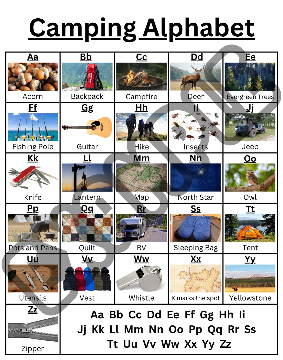 Camping Alphabet and Word Cards - Etsy
