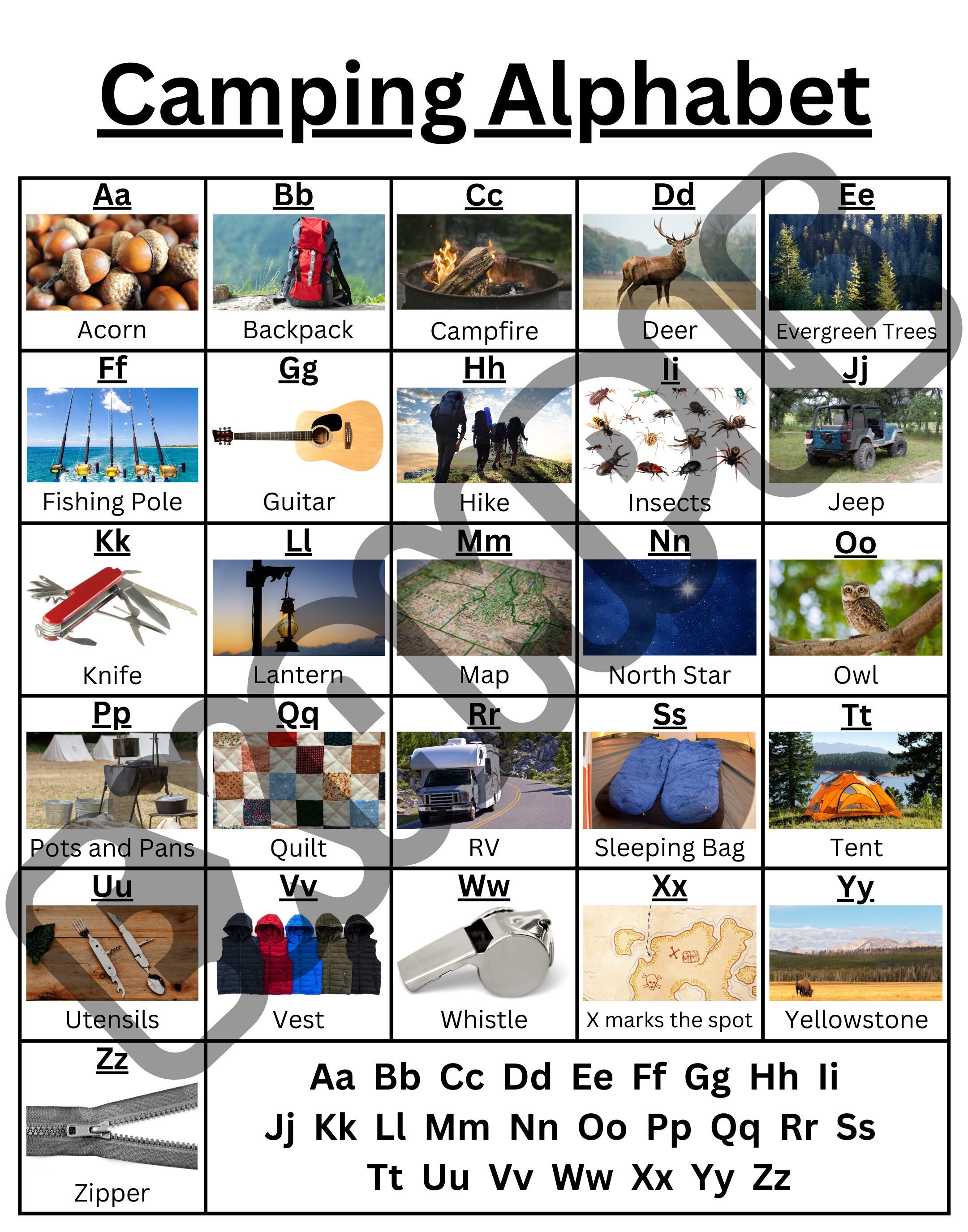 Camping Alphabet and Word Cards - Etsy