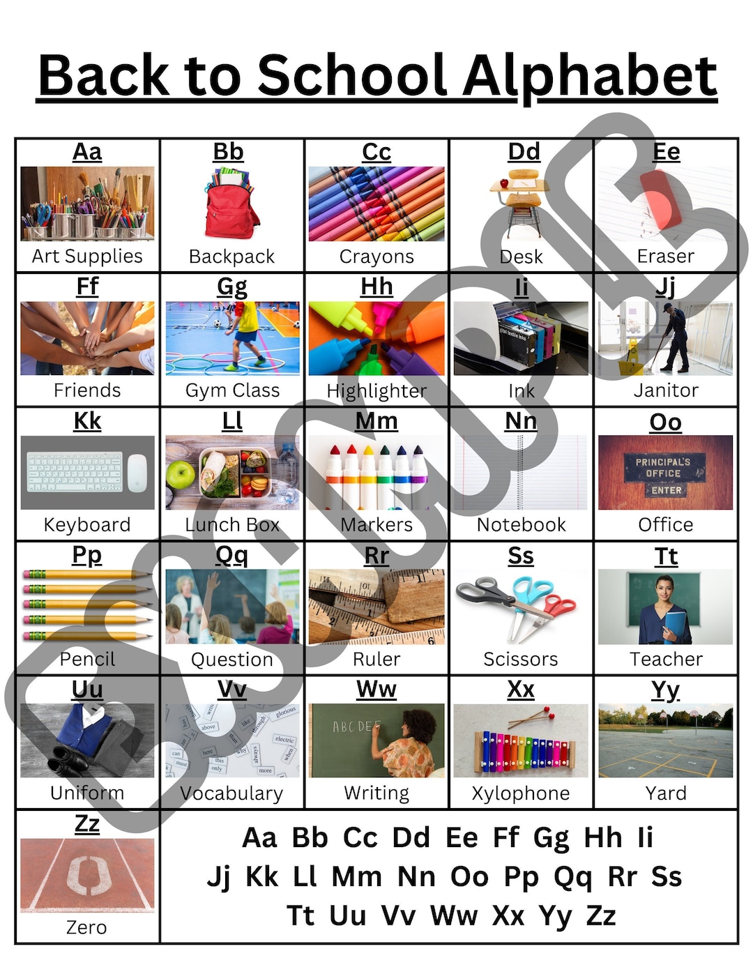 Back to School Alphabet and Word Cards - Etsy