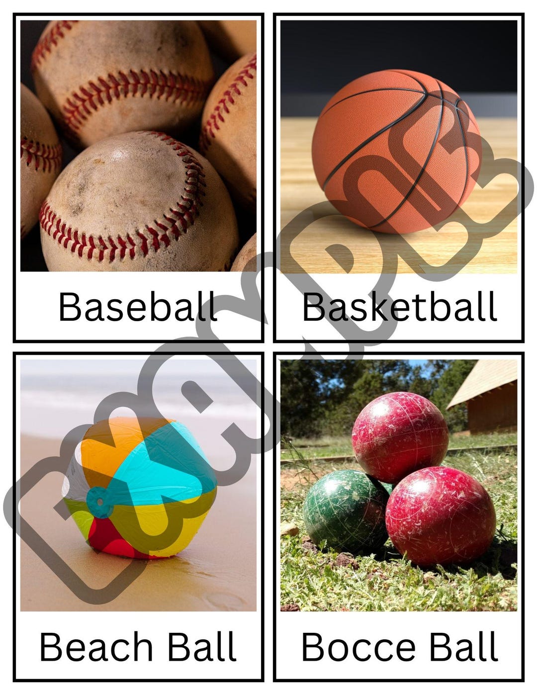 Types of Balls Word Cards - Etsy