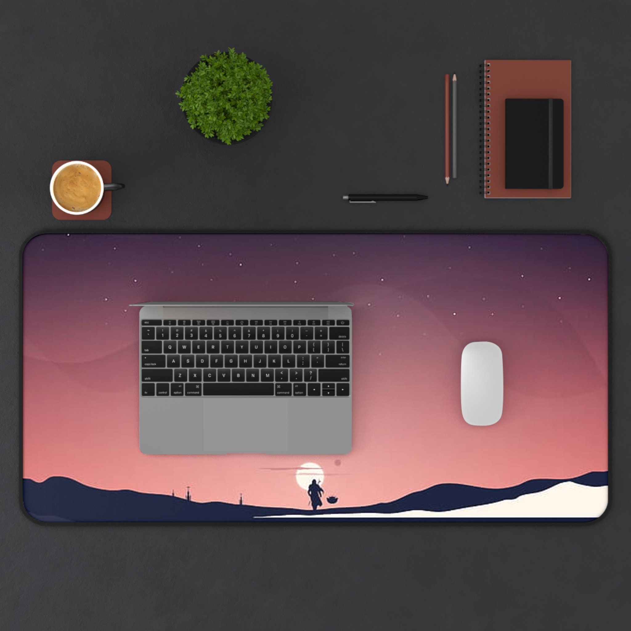 Star Wars Minimalist Mandalorian Din Djarin Grogu Night Sky Gaming Desk ...