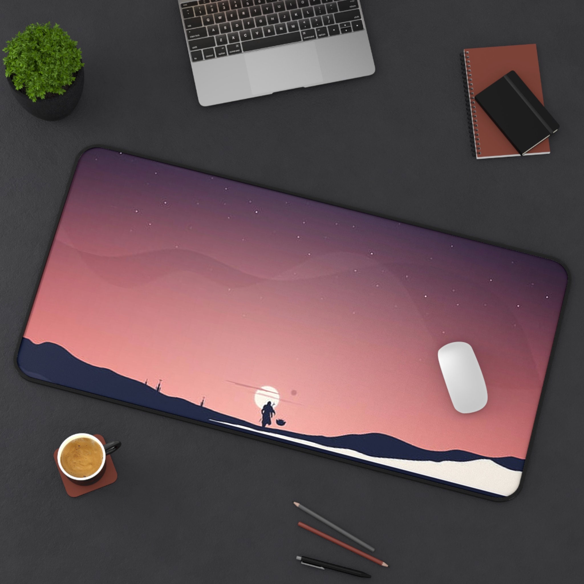 Star Wars Minimalist Mandalorian Din Djarin Grogu Night Sky Gaming Desk ...