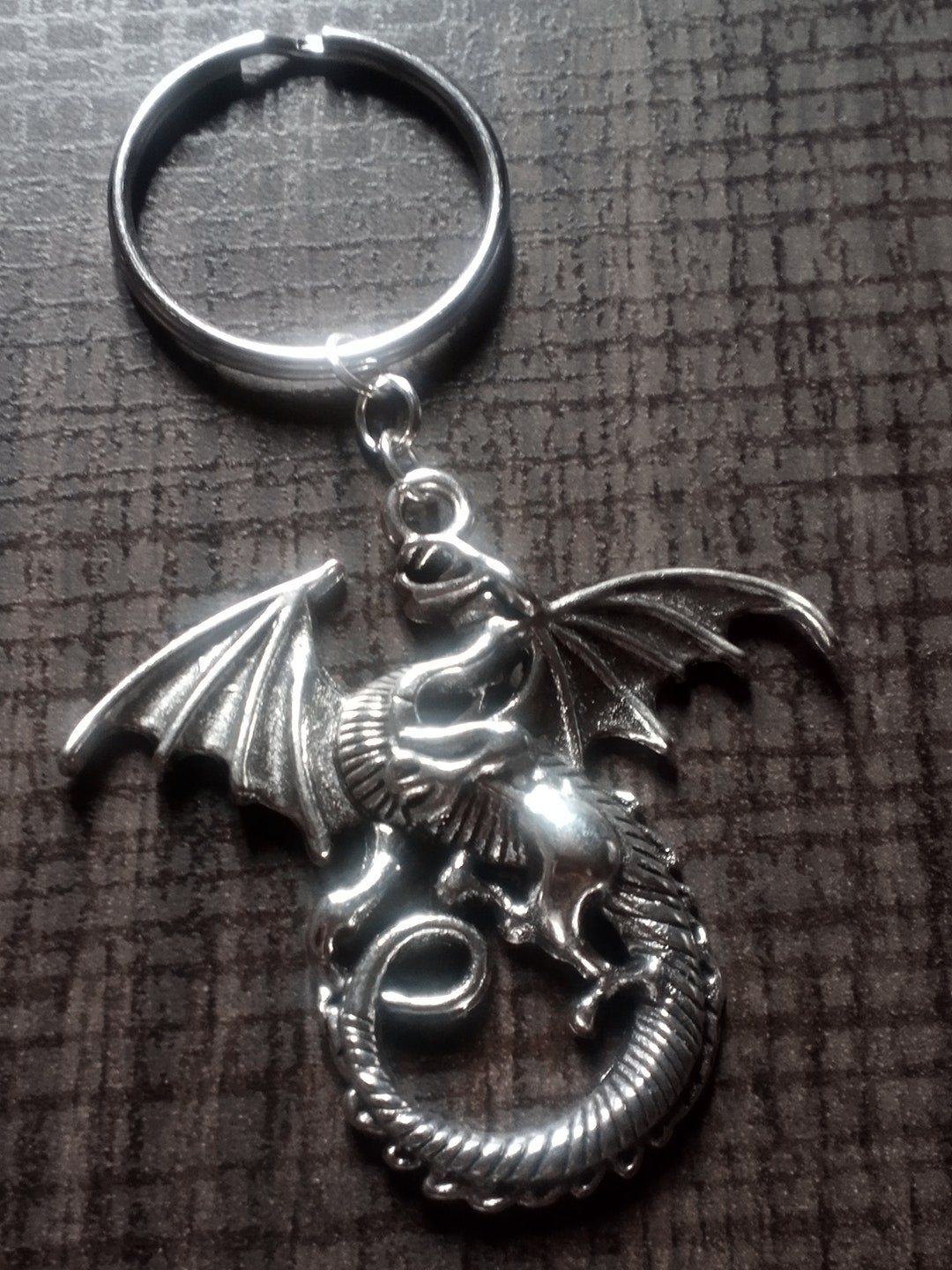 Silver Flying Dragon Keychain - Etsy