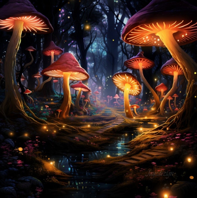 Glowing Mushroom Forest Digital Artwork - Etsy