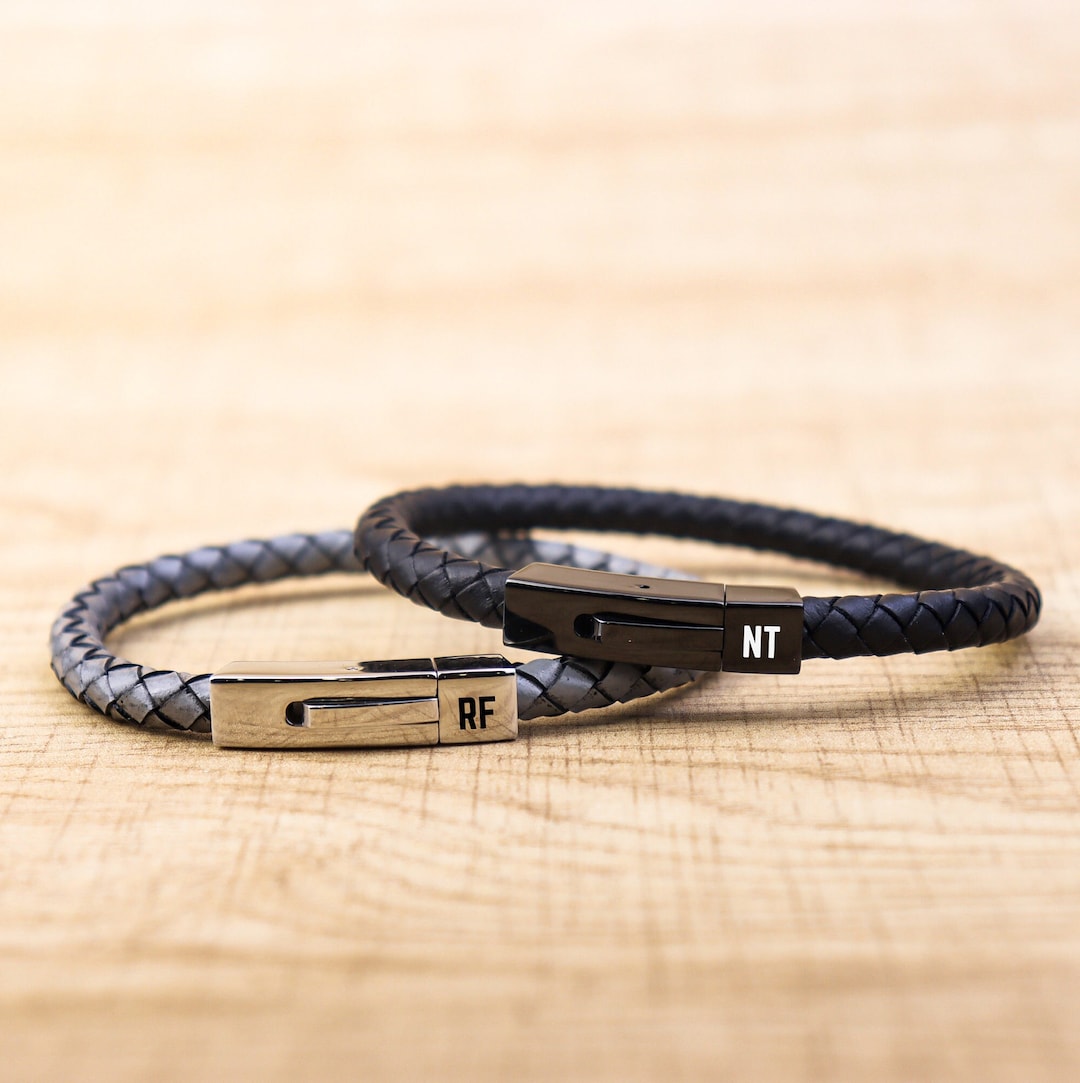 Personalized Leather Bracelet, Engraved Men's Name Bracelet, Custom ...