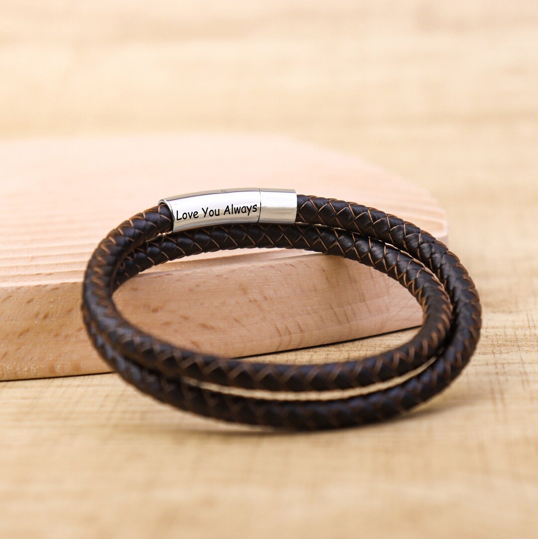 Personalized Leather Bracelet, Engraved Men's Name Bracelet, Custom ...