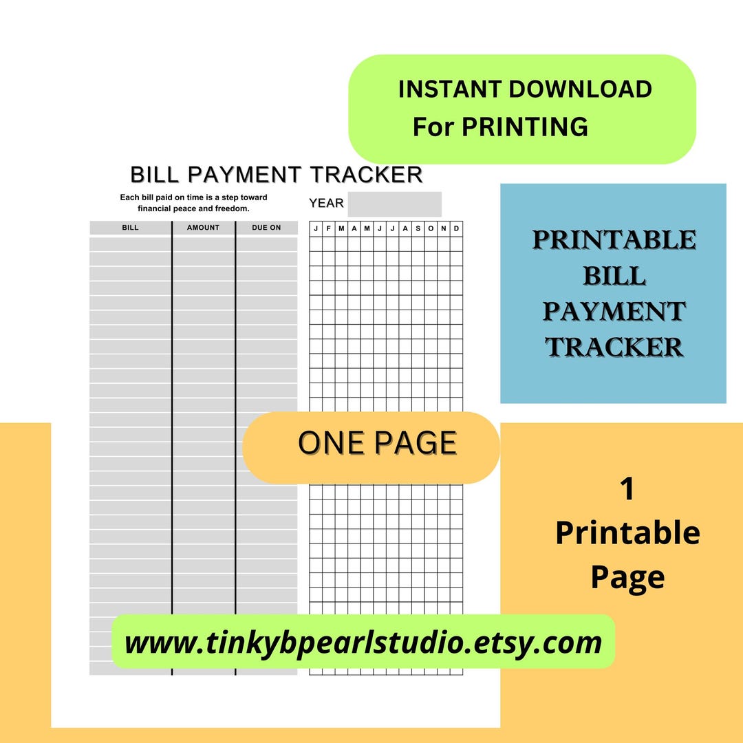 Printable Bill Payment Tracker. One Page to Download and Print. Start ...