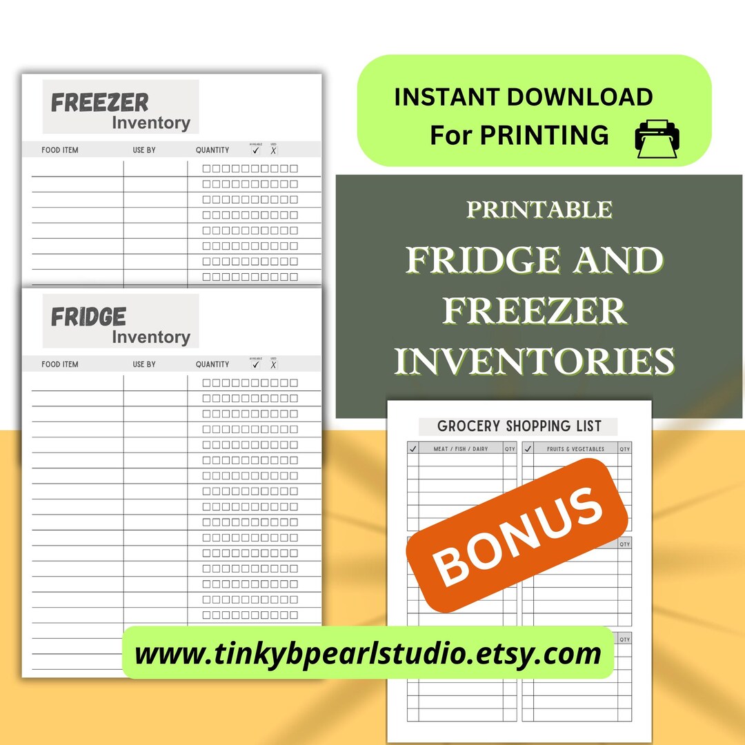 Freezer and Fridge Inventory Printable Sheets. BONUS Free Grocery ...
