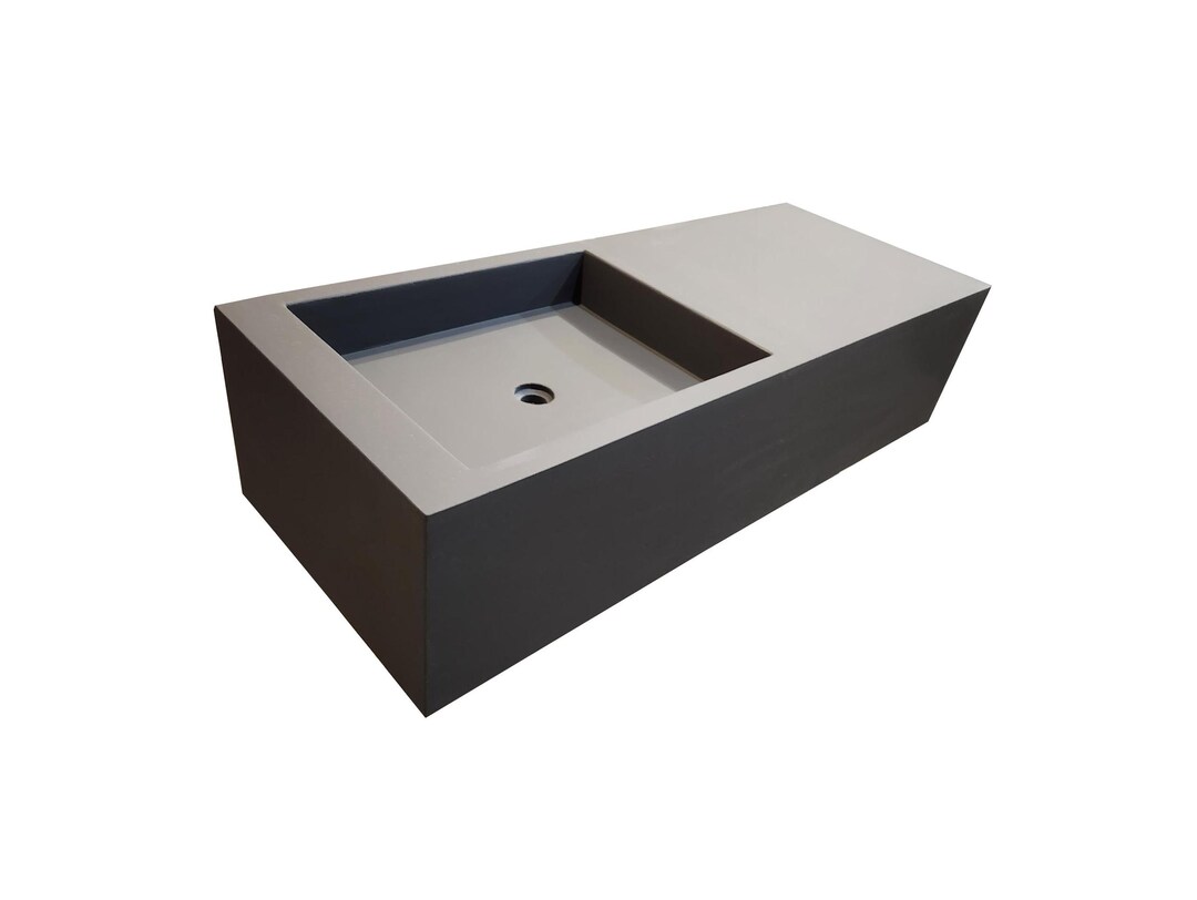 48" Concrete Sink - Thick Face - off Center Rectangle Basin ...