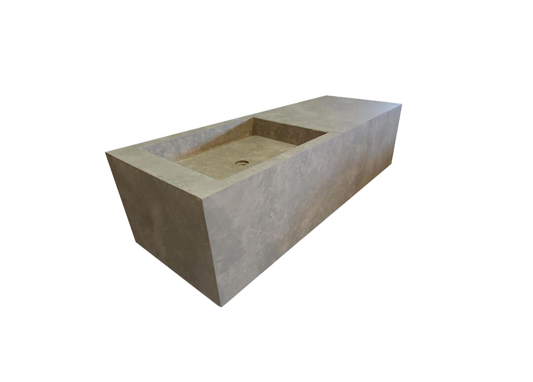 60" Concrete Sink - Thick Face - off Center Rectangle Basin ...