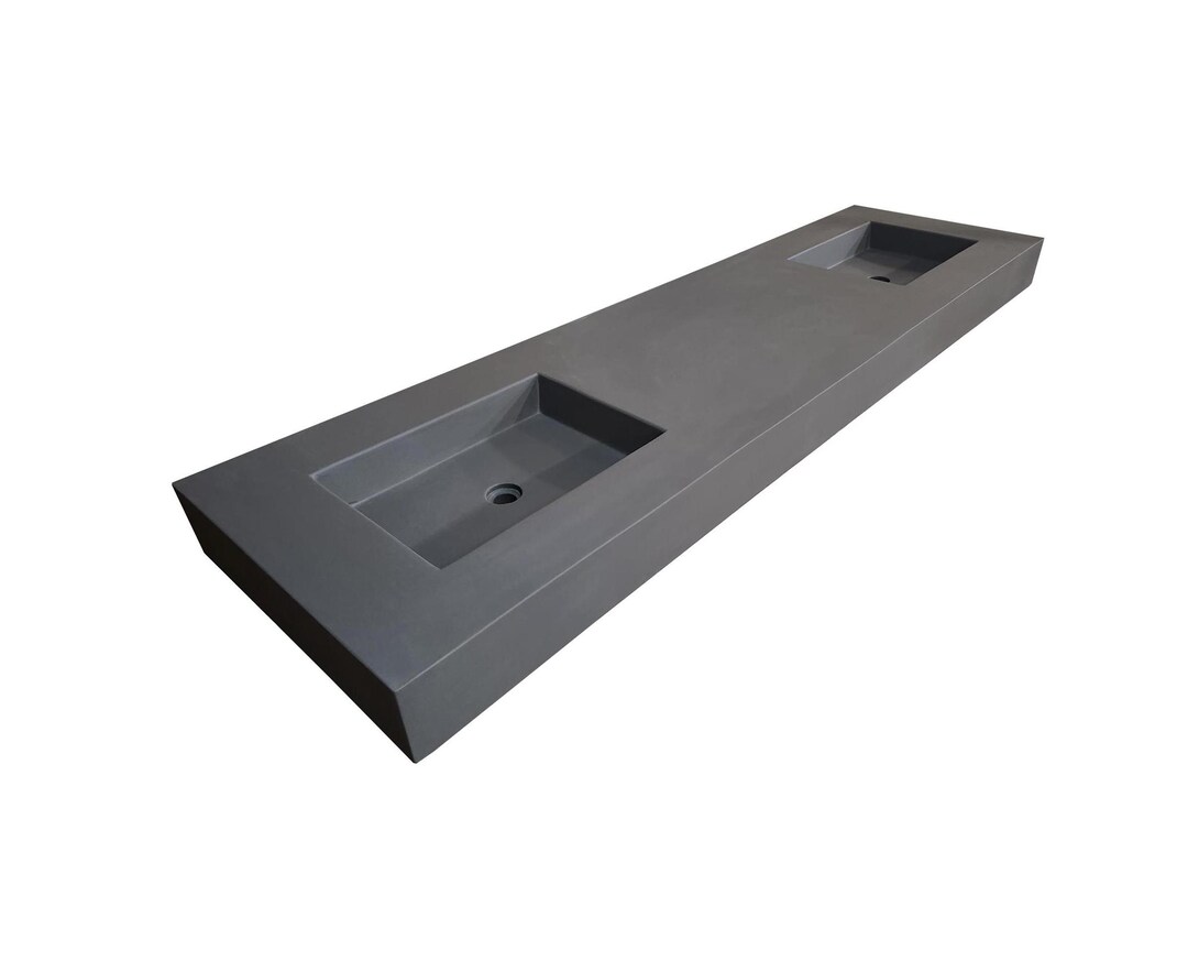 78" Concrete Sink - Double Rectangle Basin - Center Drain ...