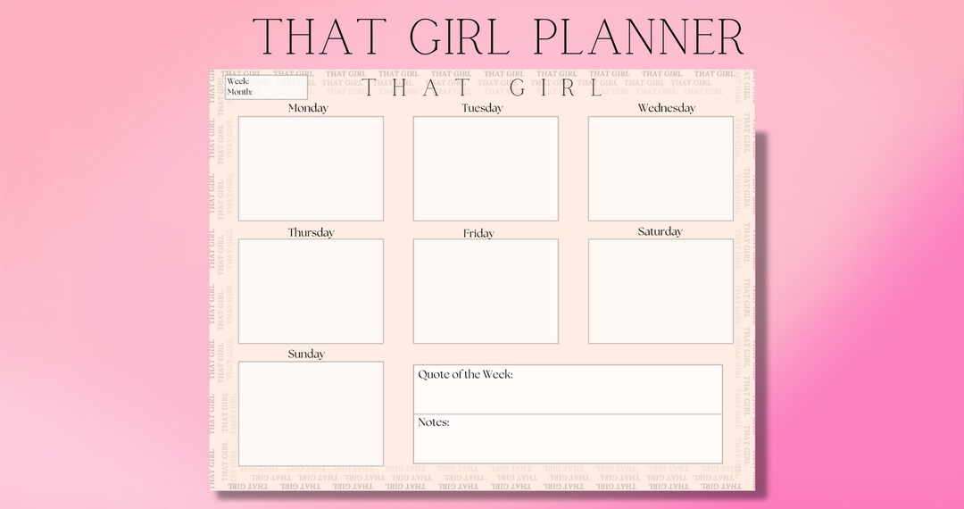THAT GIRL Printable Pink Weekly Planner - Etsy