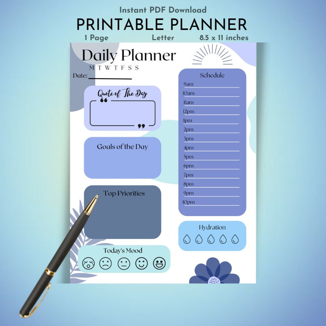 Printable Blue Boho Daily Planner - Etsy