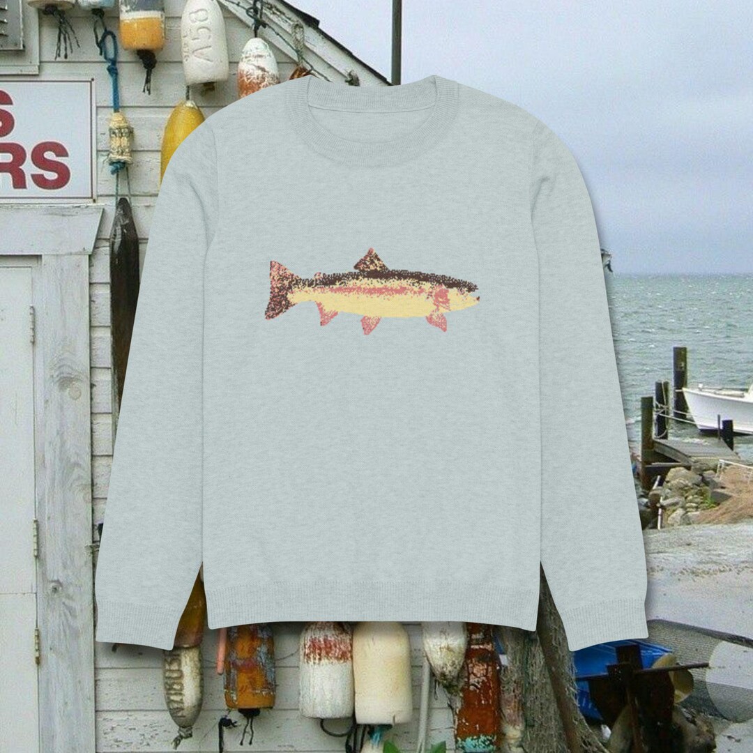 Knitted Fish Crew Neck Sweater, Retro Tinned Fish Sweater, Vintage ...