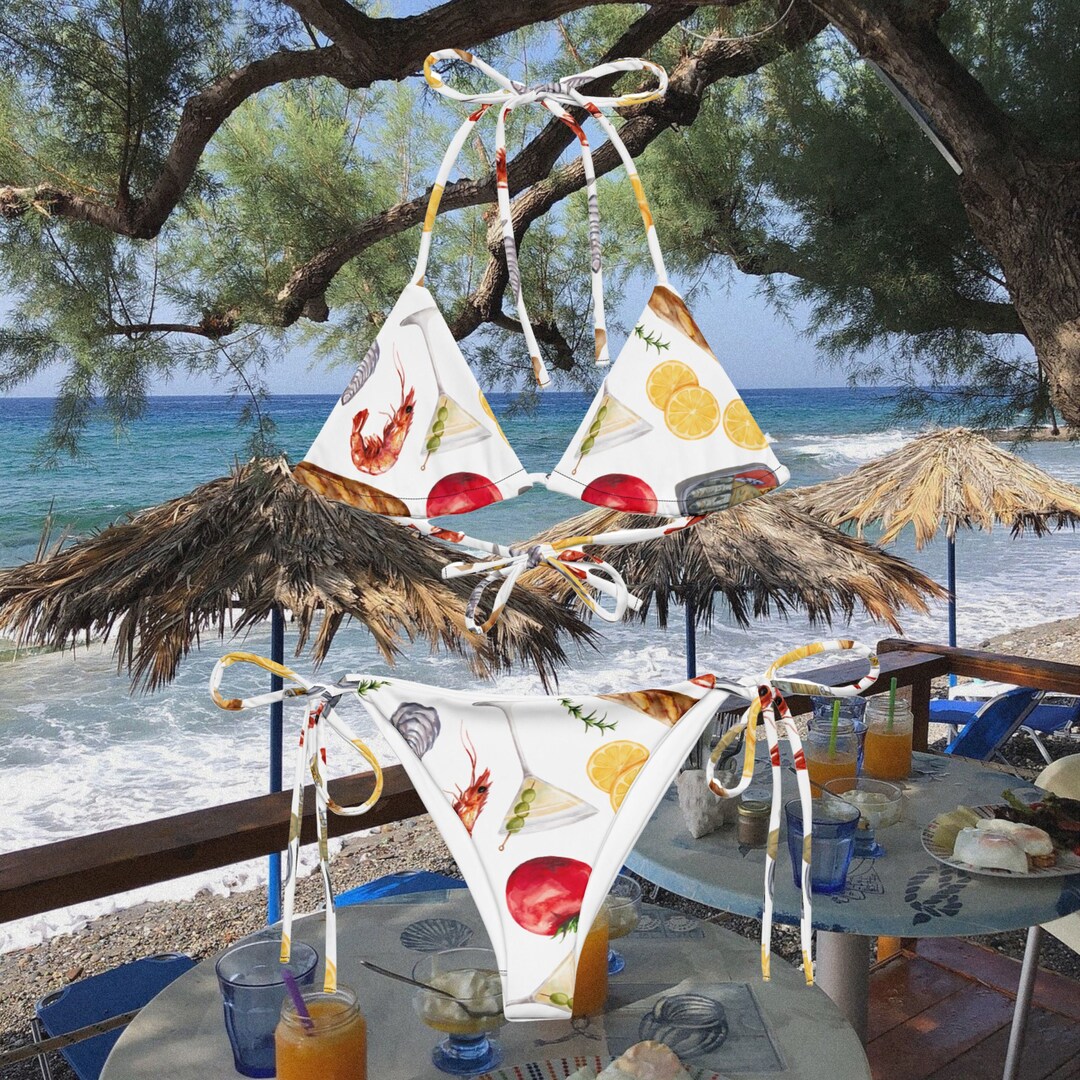 Italian Summer Seafood Collage Bikini, Euro Girl Summer Shirt, Coastal ...