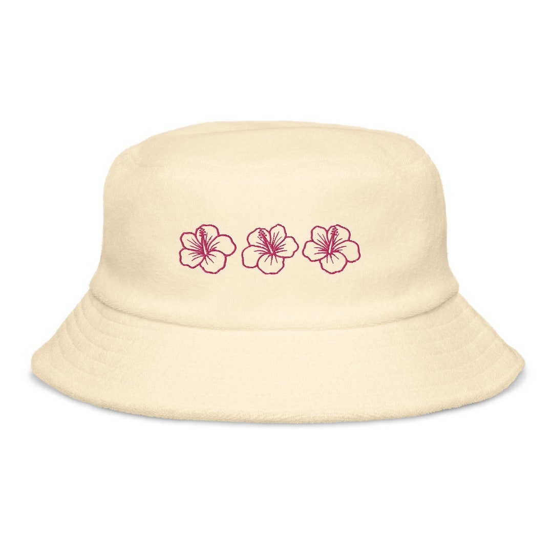 Embroidered Hibiscus Flower Bucket Hat, Hawaii Hat, Tropical Hat ...