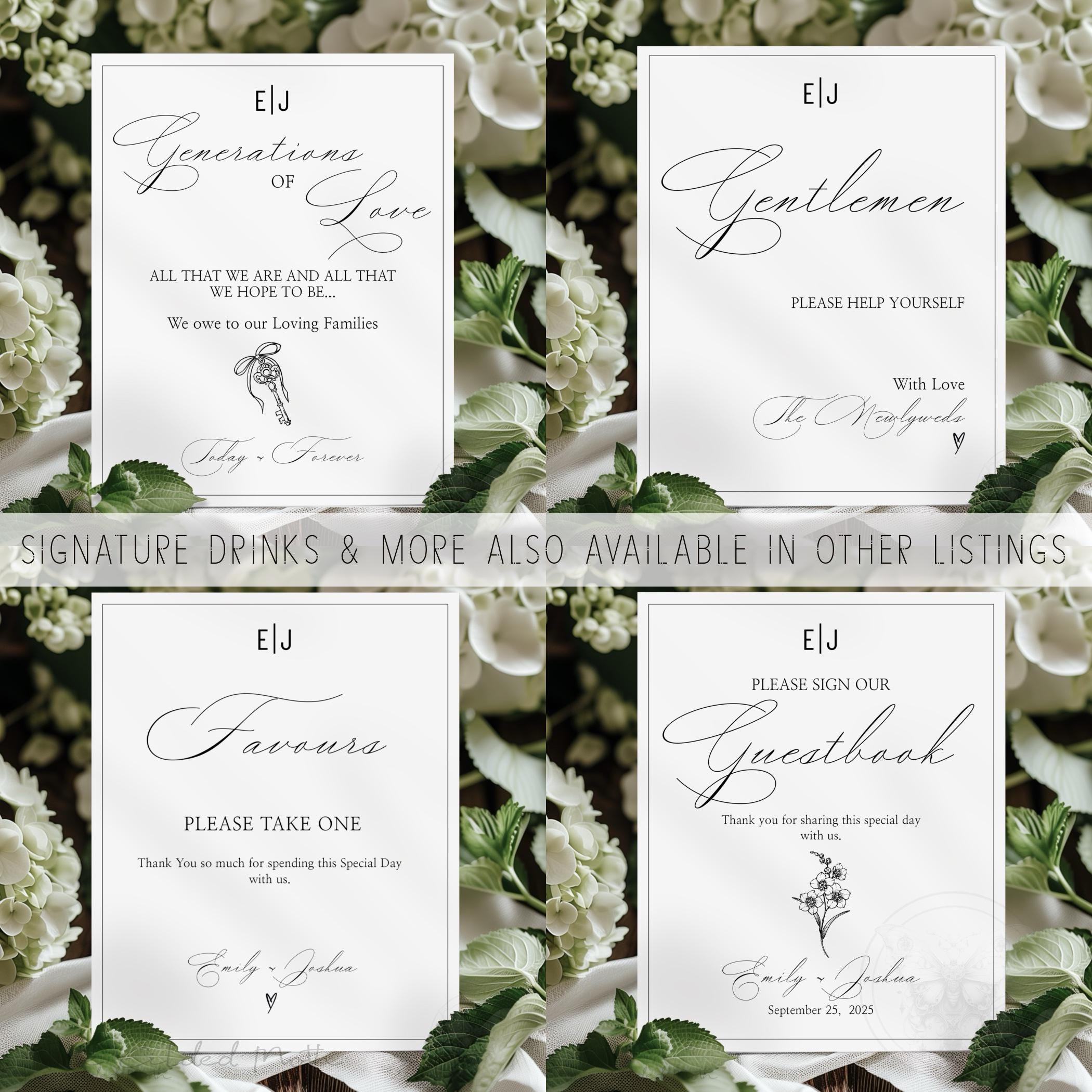 Custom Wedding Sign Template Bundle//editable DIY Signs With Handdrawn ...