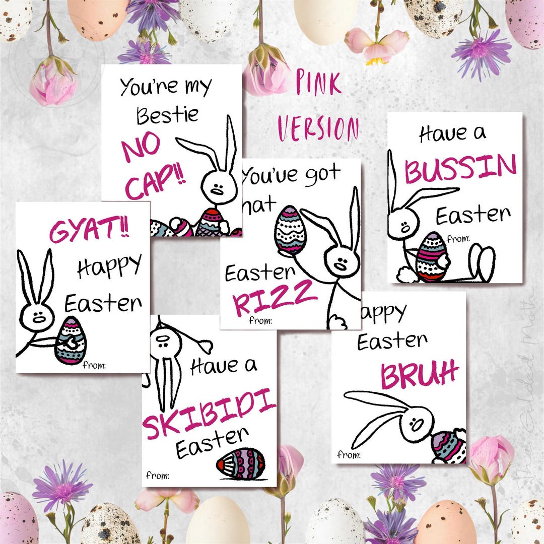 Kids Easter Gift Tag Set PDF, Printable Teacher Student Funny Slang ...