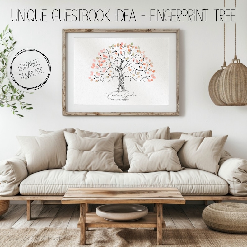 Filigree Fingerprint Tree Template, Lineart Keepsake Tree, Unique Guest ...