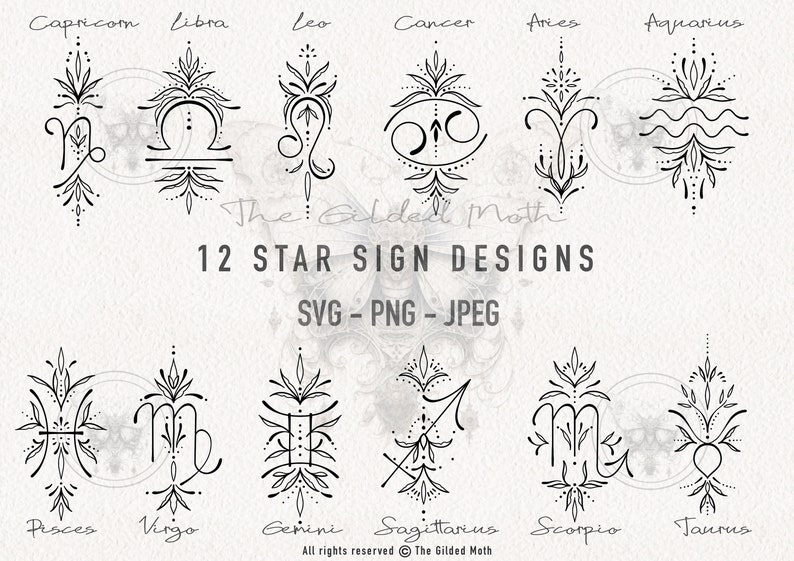 Bohemian Zodiac Sign SVG, PNG Clipart, Tattoo Design - Etsy