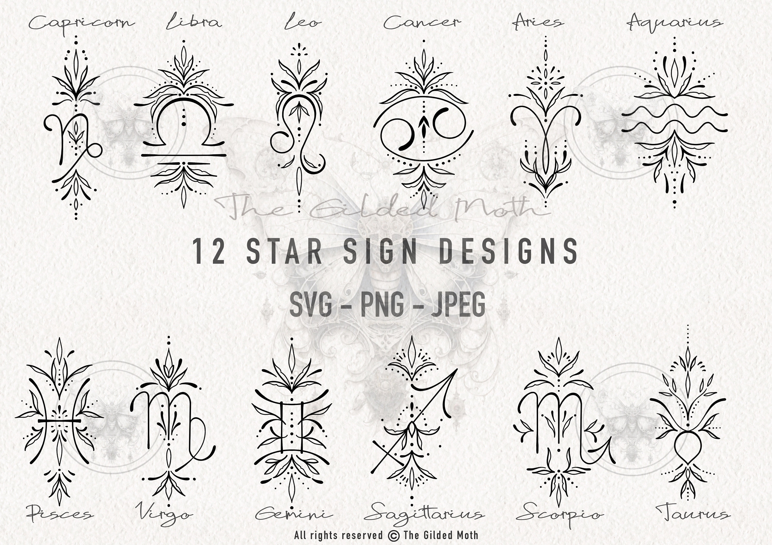 Bohemian Style Starsign Svg and Png. Tattoo Design, Sublimation Png ...