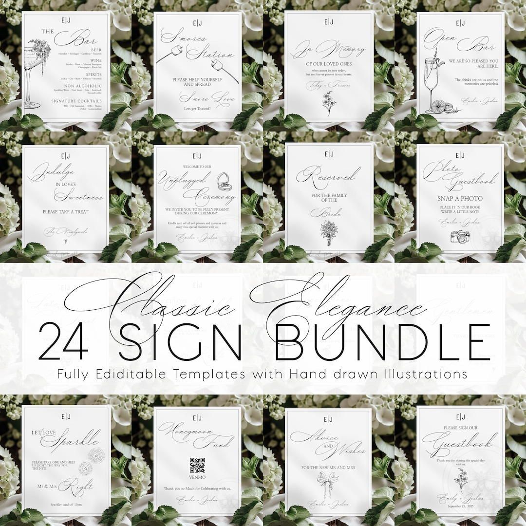 Custom Wedding Sign Template Bundle//editable DIY Signs With Handdrawn ...
