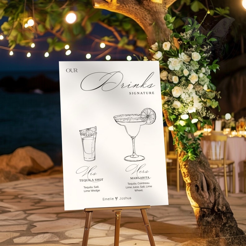 Custom Our Signature Drinks Template//handdrawn Illustrative Wedding ...