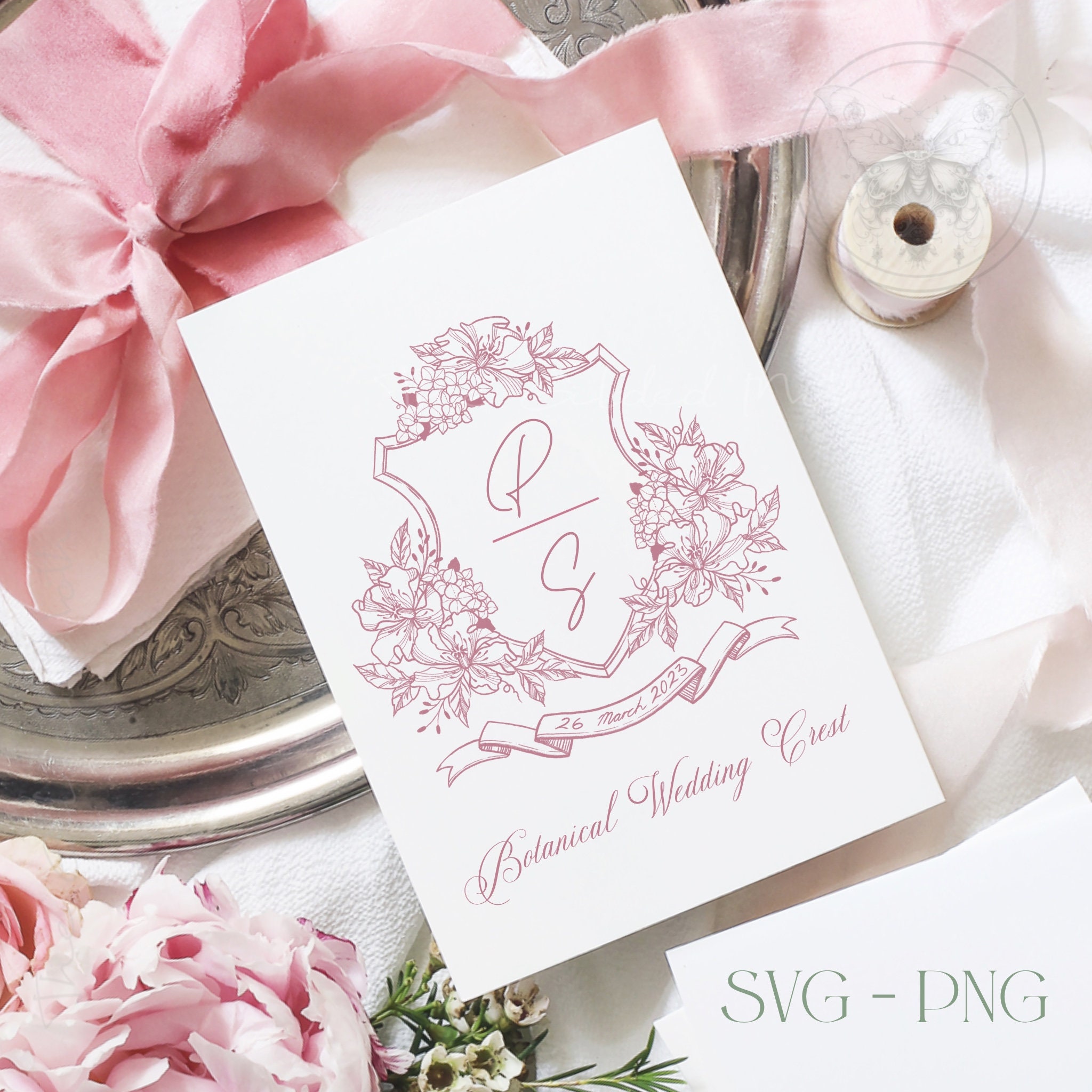 SVG Floral Wedding Crest PNG, 10 Colours, Wreath Frame Flower Logo ...