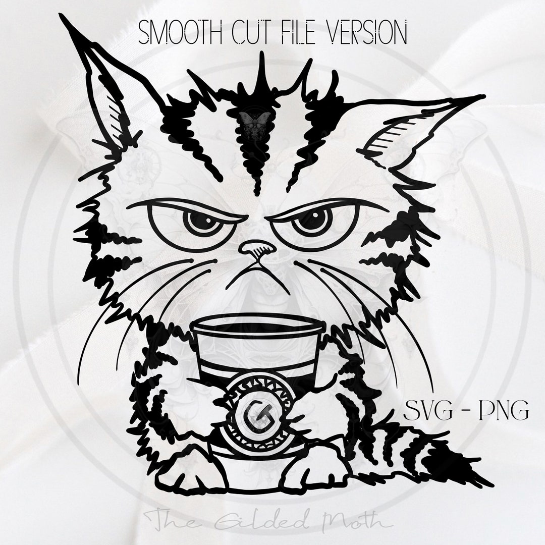 SVG Grumpy Cat Coffee PNG, Illustrative Cat Sketch Clipart, Cat ...