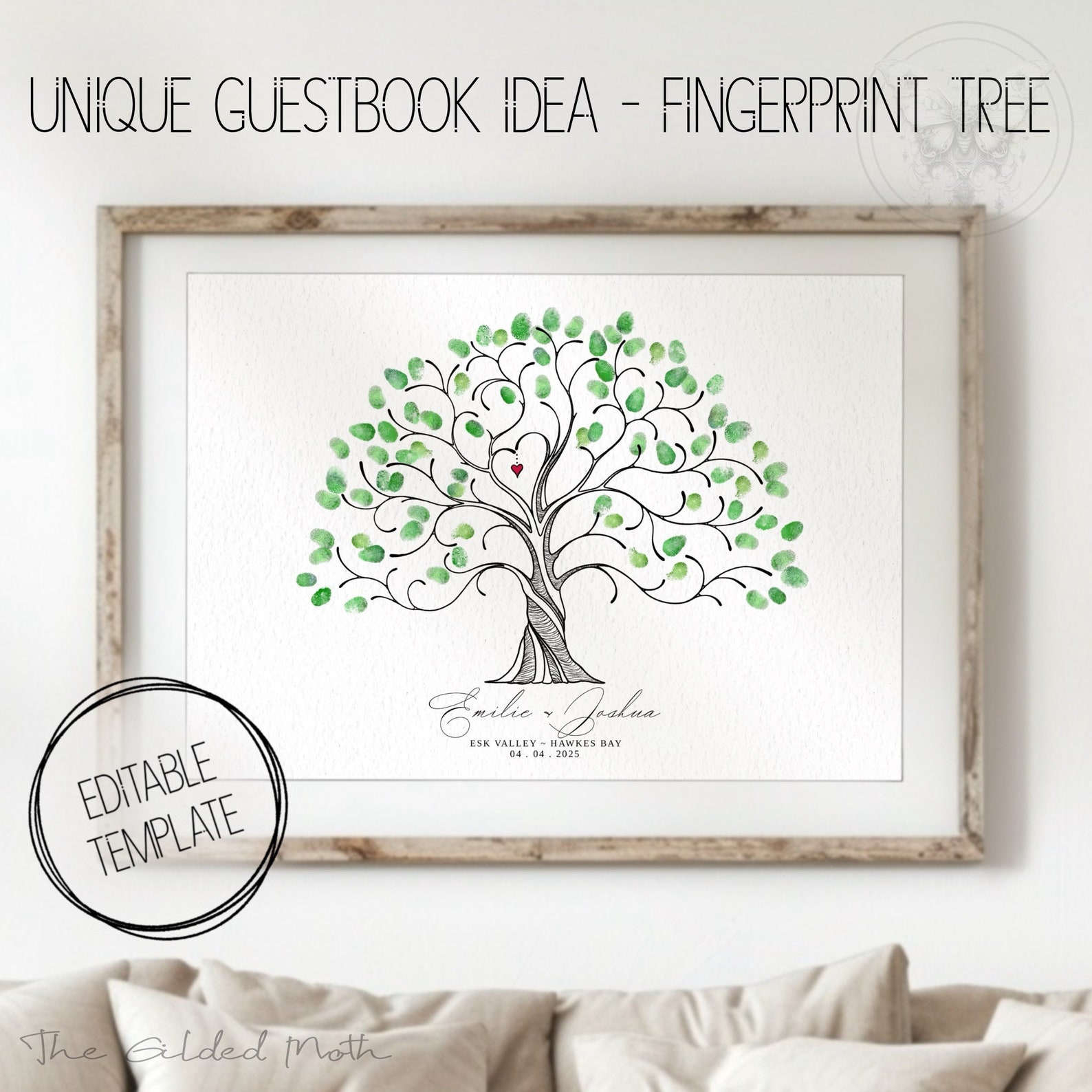 Editable Wedding Guestbook Fingerprint Tree Template, DIY Finger Print ...