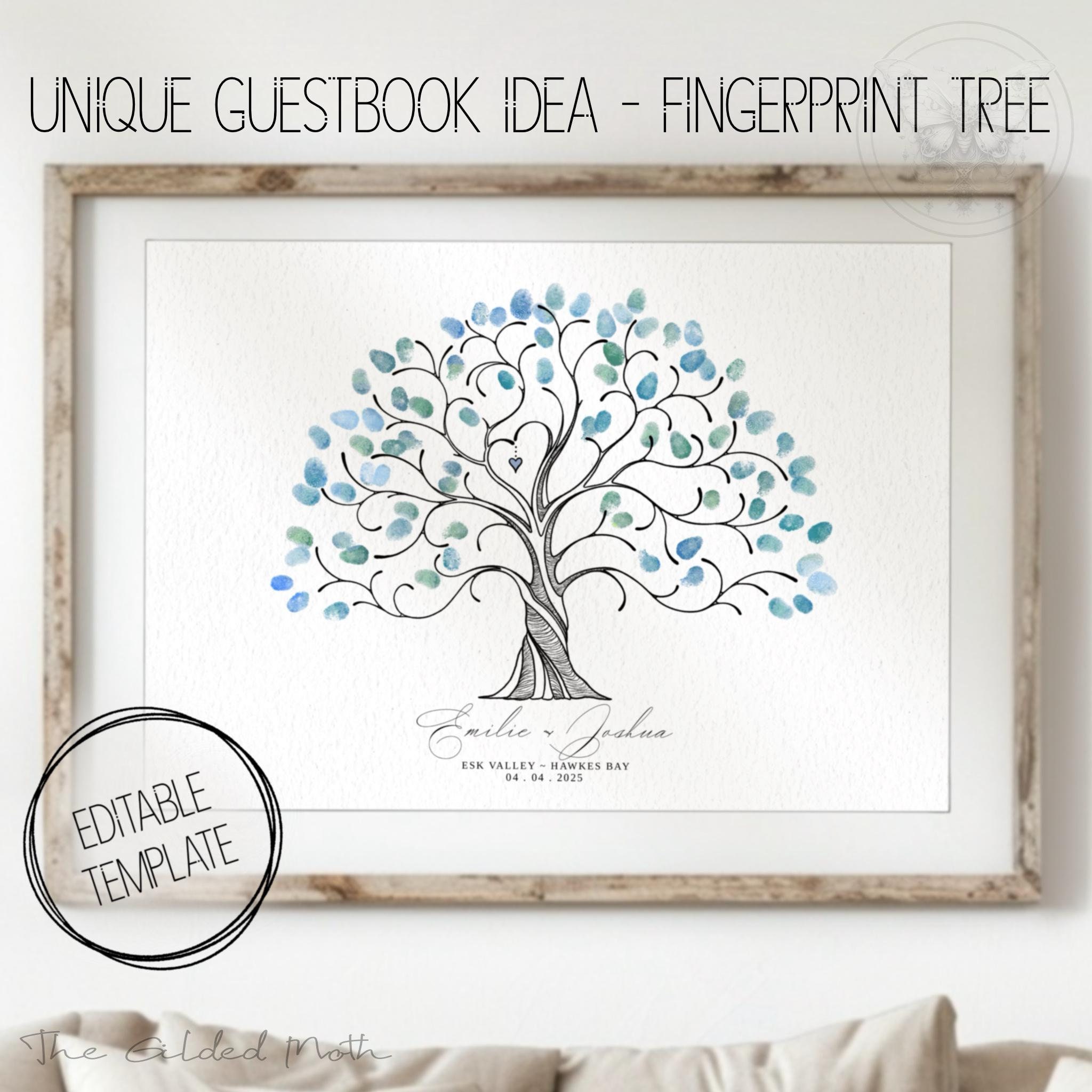 Filigree Fingerprint Tree Template, Lineart Keepsake Tree, Unique Guest ...