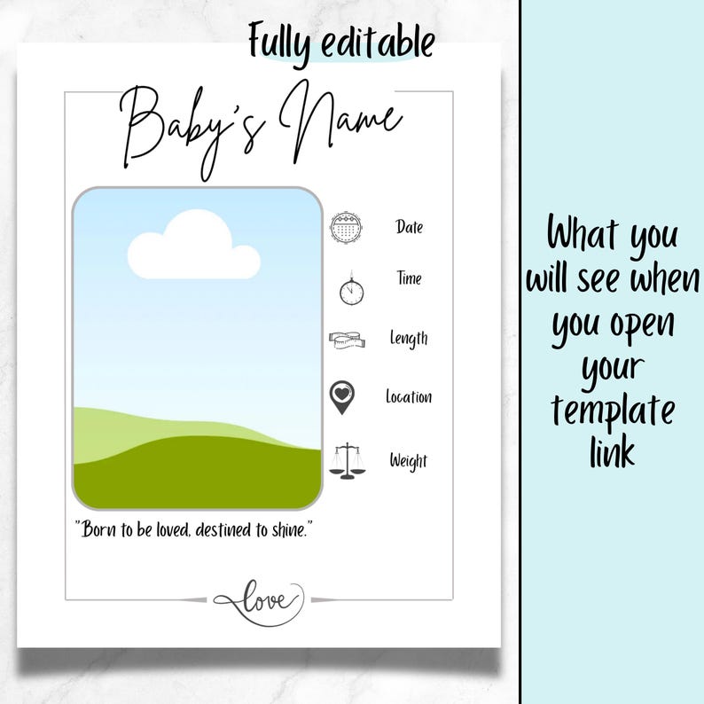 Baby Birth Stats Printable, Editable Keepsake Template, Newborn ...