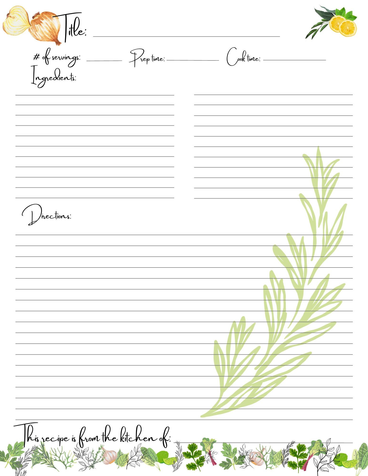 Printable Recipe Cards, Diy Custome Recipe Book, Blank Recipe Pages ...