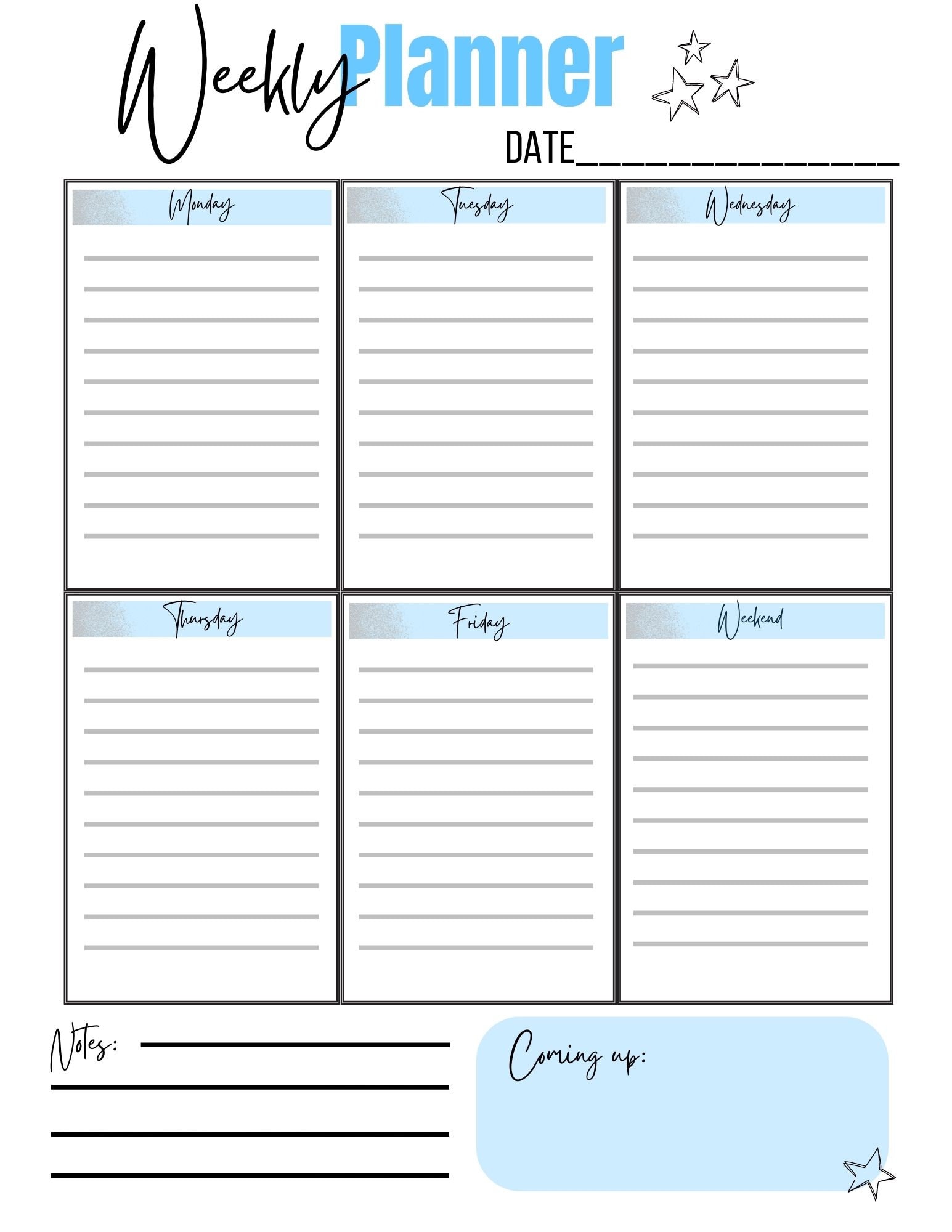 Undated Weekly Planner Printable, One Page Layout, Weekly Task ...