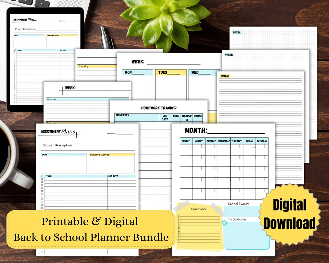 Printable and Digital Student Organization and Planning System, School ...