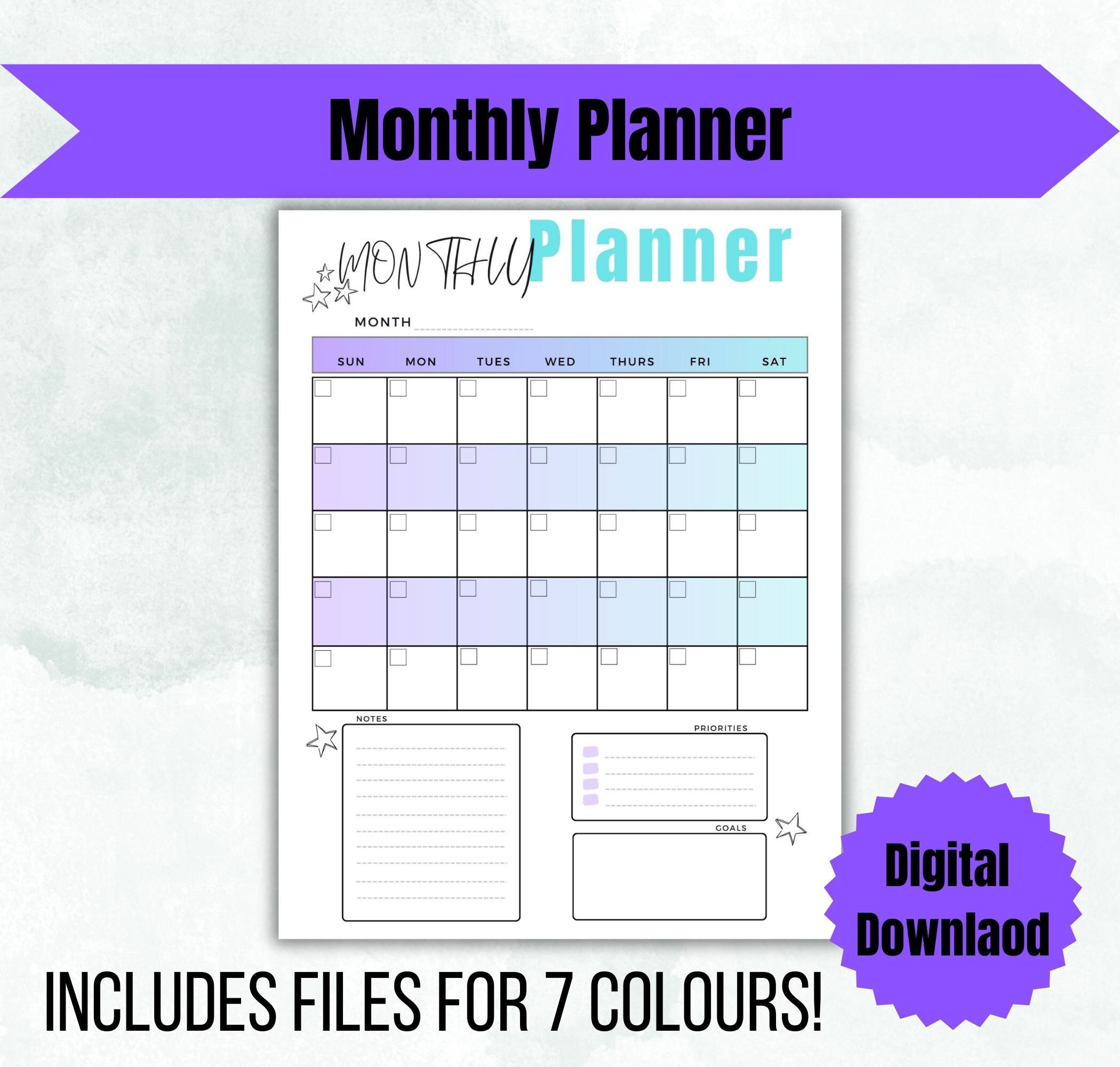 Printable Undated Monthly Calendar, Month at a Glance, US Letter Size ...