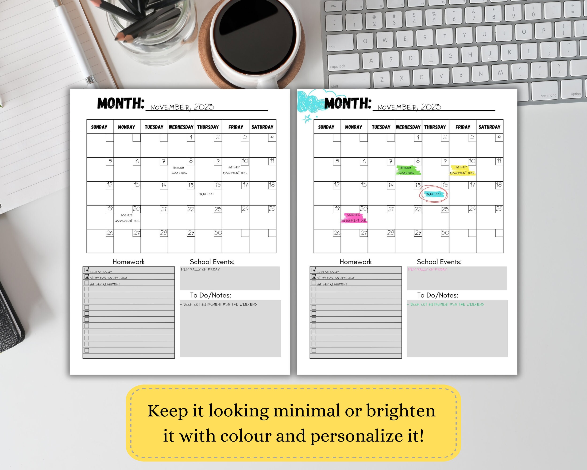 Printable Student Organization and Planning System, School Project ...