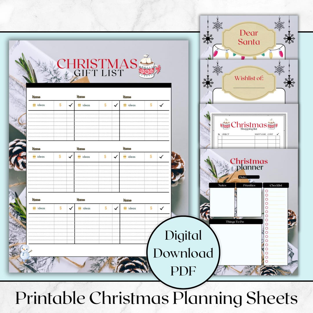 Printable Christmas Planner Bundle With Holiday Gift Lists, Shopping ...