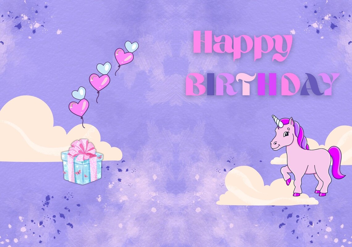 Printable Kids Unicorn Birthday Card, Happy Birthday Card, Digital ...