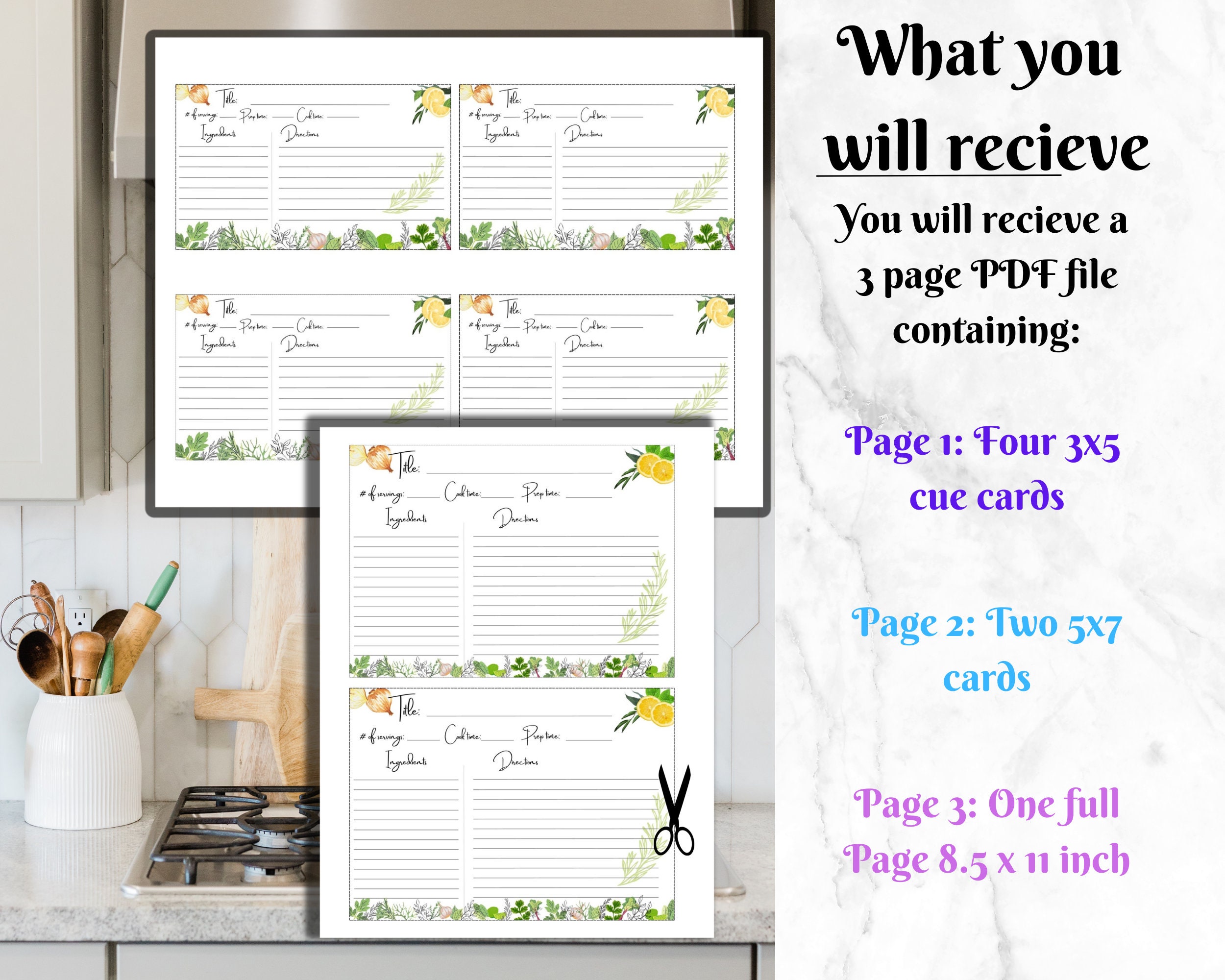 Printable Recipe Cards, Diy Custome Recipe Book, Blank Recipe Pages ...