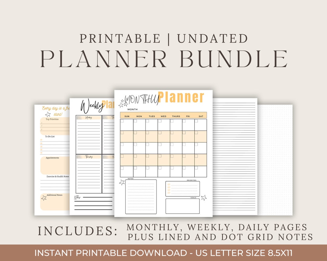 Undated Planner Bundle Printable Task Manager, Life Organizer, Student ...