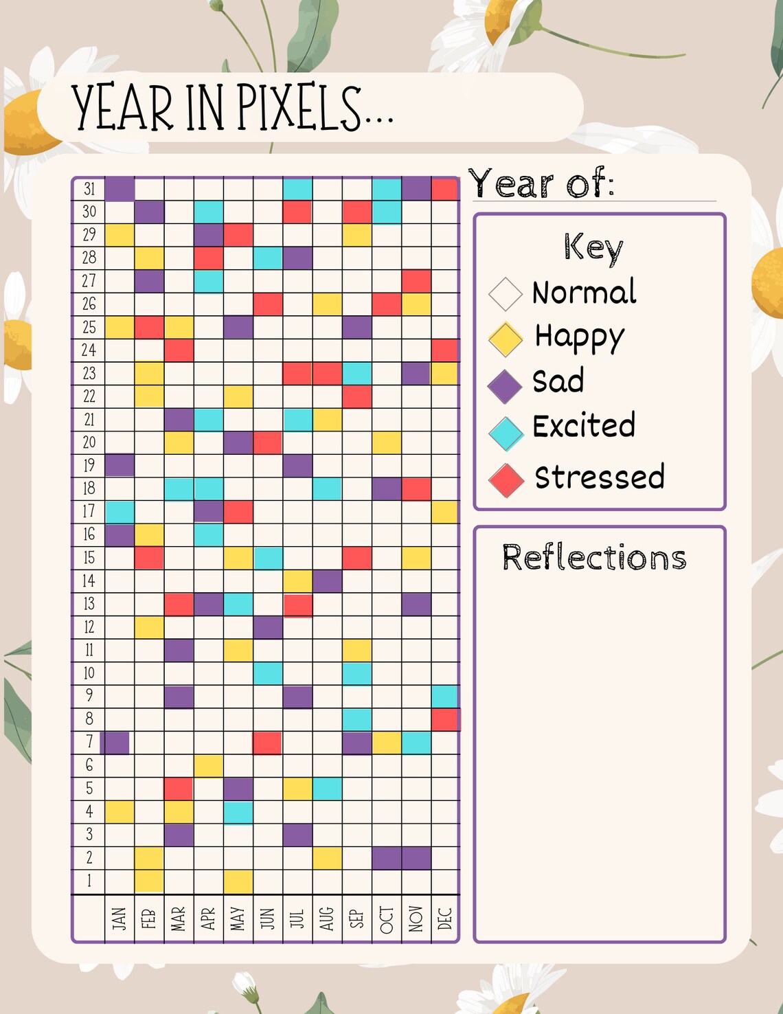 Year in Pixels Printable: Mood & Habit Tracker (digital Download) - Etsy