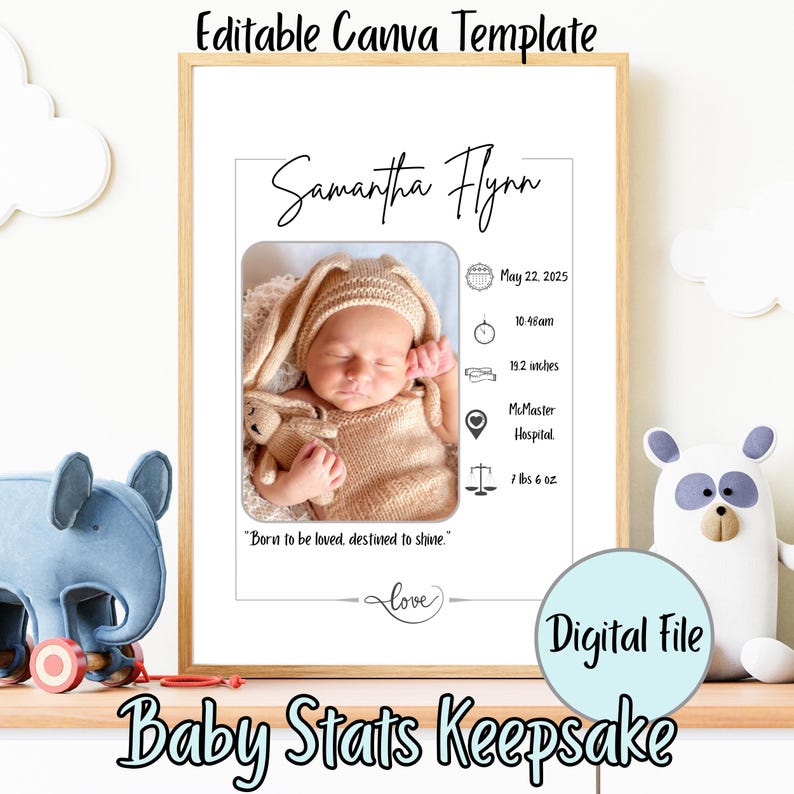 Baby Birth Stats Printable, Editable Keepsake Template, Newborn ...
