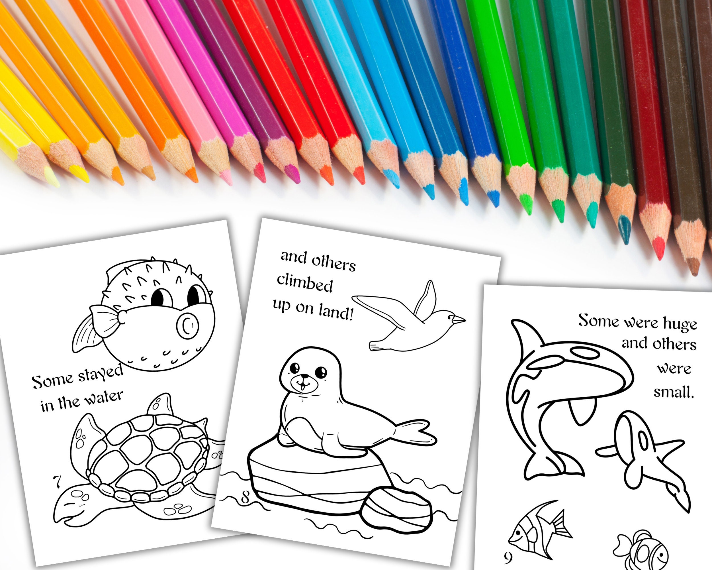 Cute Sea Animals Coloring Pages for Kids Preschool Ocean - Etsy