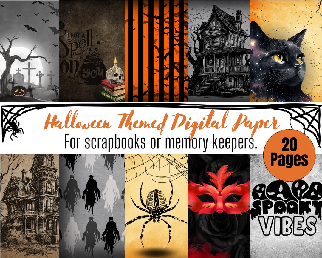 Halloween Digital Paper Pack Spooky Scrapbook Paper Printable Halloween ...