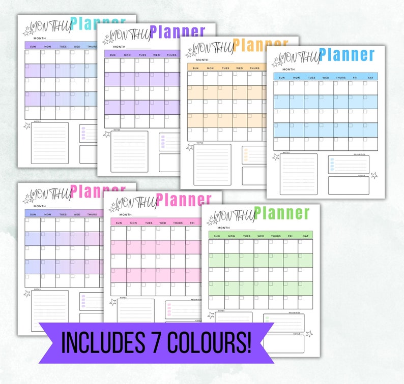 Printable Undated Monthly Calendar Month at a Glance US - Etsy